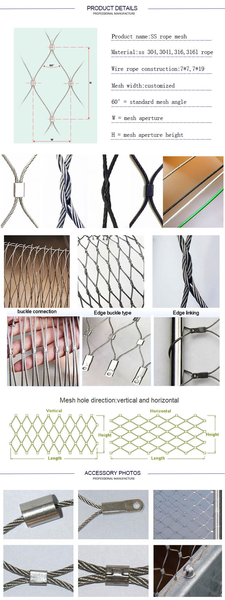 Stainless steel wire rope zoo aviary mesh For Zoo enclosure