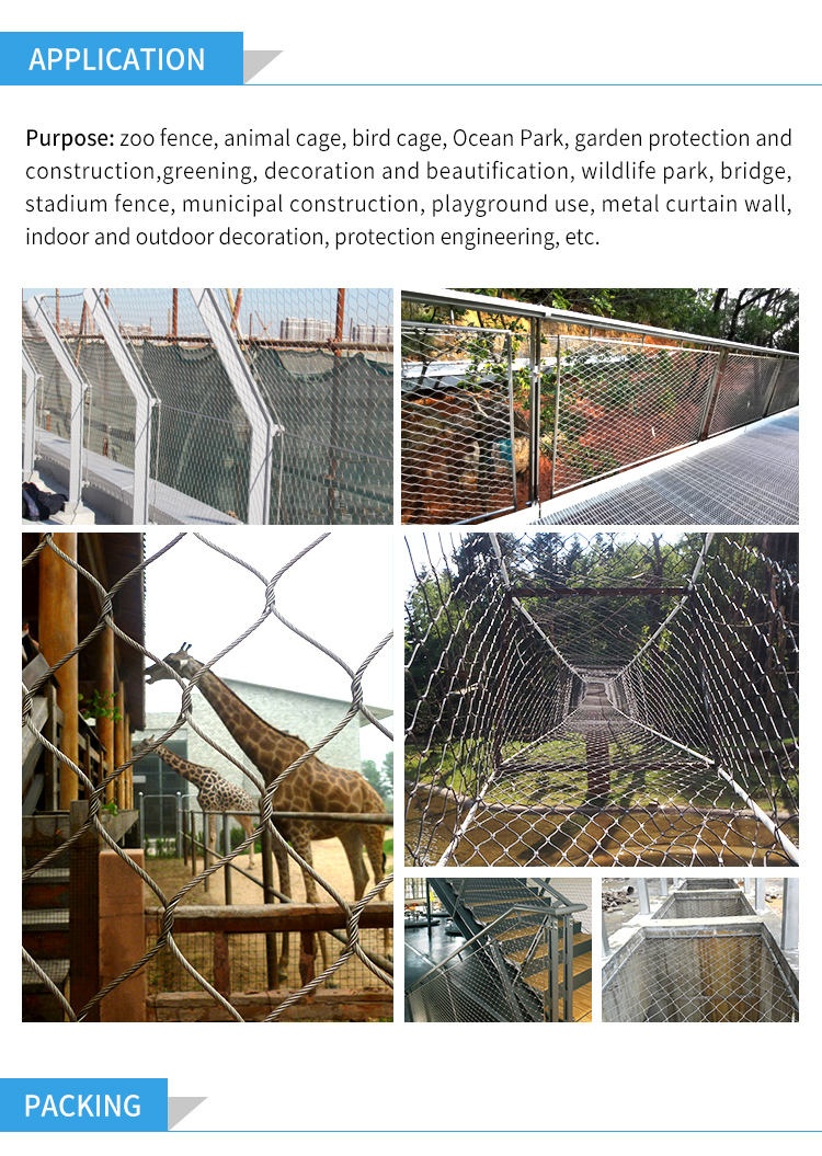 Stainless steel wire rope zoo aviary mesh For Zoo enclosure